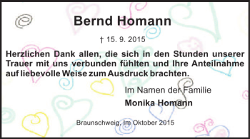 Traueranzeigen von Bernd Homann | trauer38.de