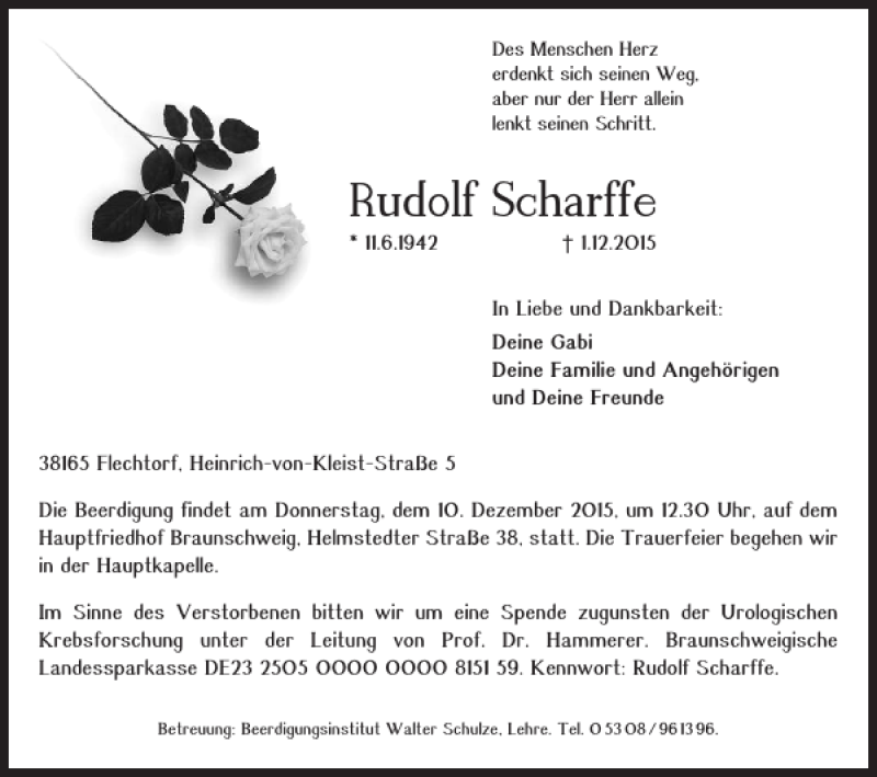 Traueranzeigen von Rudolf Scharffe | trauer38.de