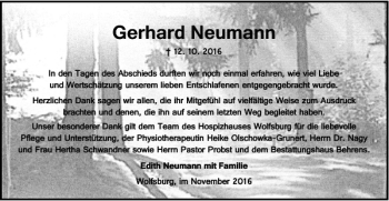 Traueranzeigen von Gerhard Neumann | trauer38.de