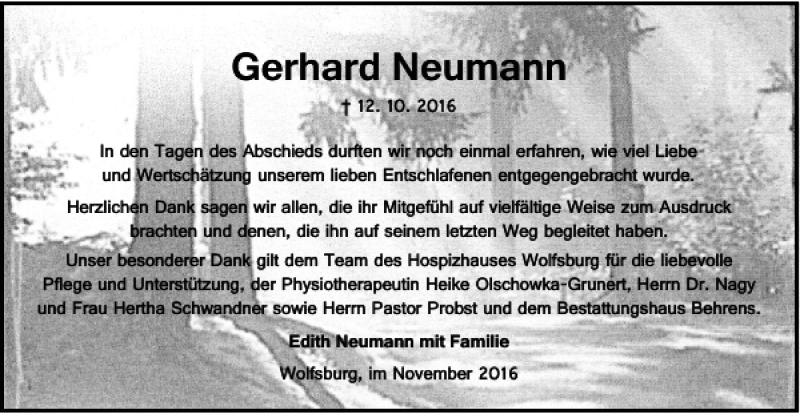 Traueranzeigen von Gerhard Neumann | trauer38.de