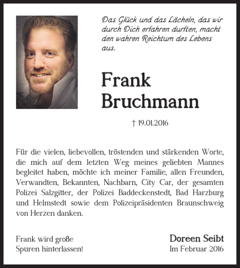 Traueranzeigen von Frank Bruchmann | trauer38.de