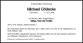 Traueranzeigen von Michael Gödecke | trauer38.de