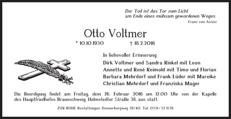 Traueranzeigen von Otto Voltmer | trauer38.de Traueranzeigen von Otto Voltmer | trauer38.de