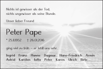 Traueranzeigen von Peter Pape | trauer38.de