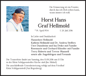 Traueranzeigen von Horst Hans Graf Hellmold | trauer38.de