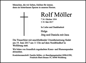 Traueranzeigen von Rolf Möller | trauer38.de