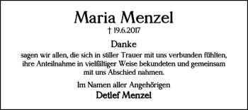 Traueranzeigen von Maria Menzel | trauer38.de