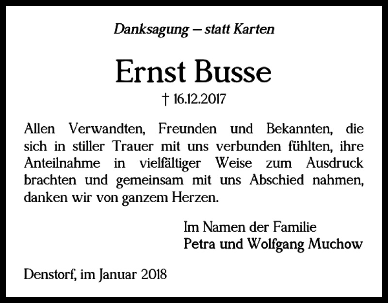 Traueranzeigen von Ernst Busse | trauer38.de