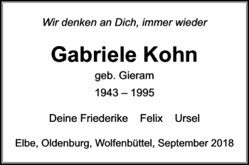 Traueranzeigen von Gabriele Kohn | trauer38.de