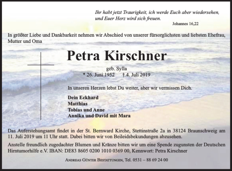 Traueranzeigen von Petra Kirschner | trauer38.de