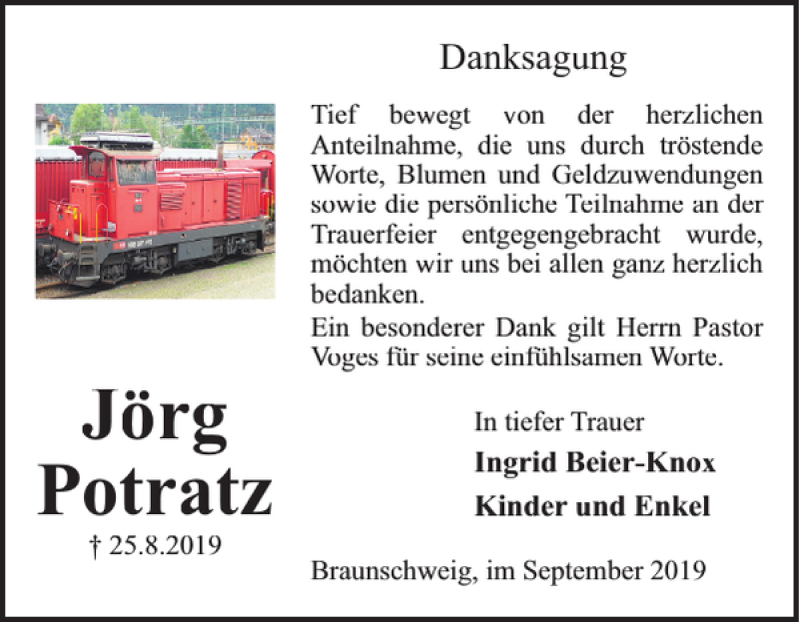 Traueranzeigen von Jörg Potratz | trauer38.de