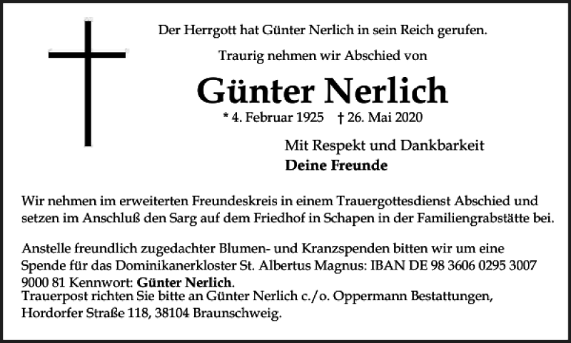 Traueranzeigen von Günter Nerlich | trauer38.de