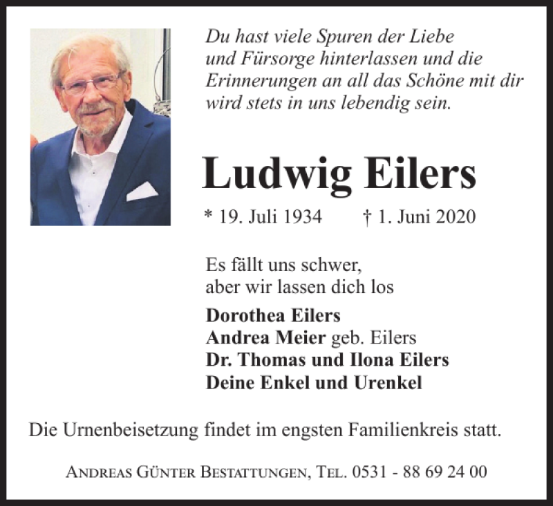 Traueranzeigen von Ludwig Eilers | trauer38.de