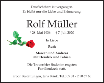 Traueranzeigen von Rolf Müller | trauer38.de