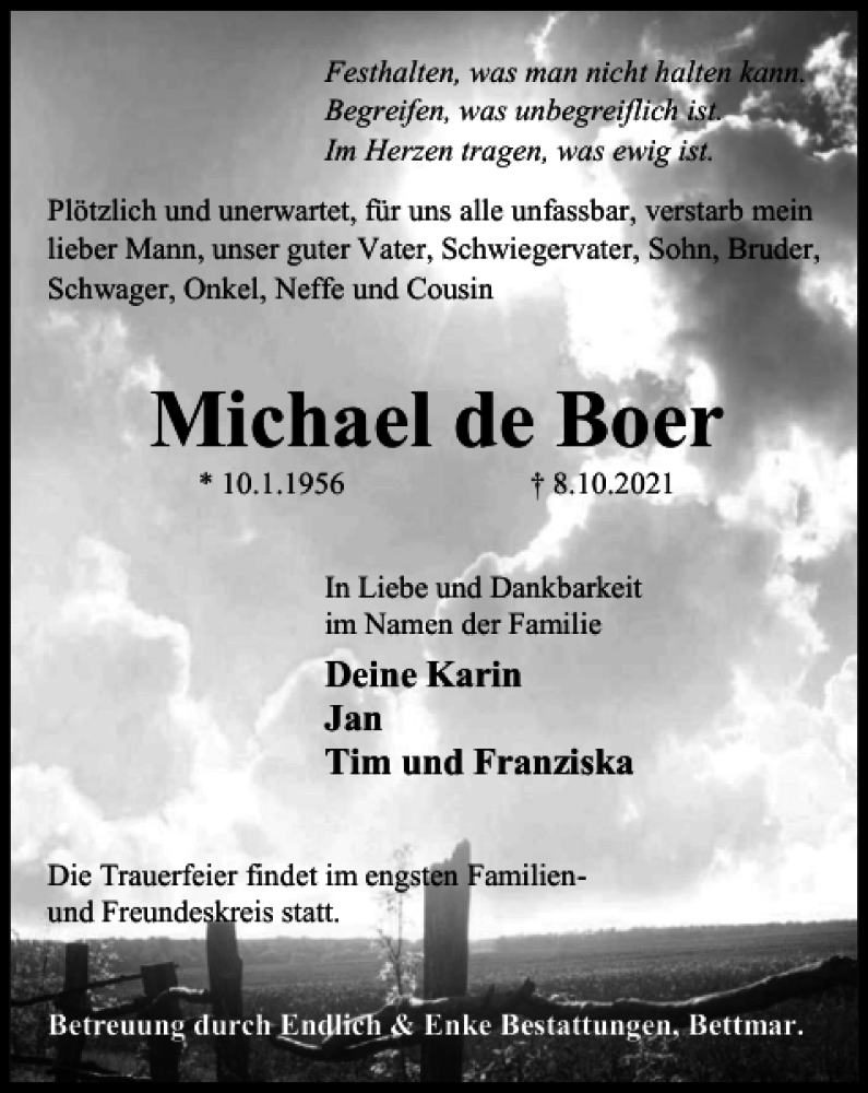 Traueranzeigen von Michael de Boer | trauer38.de Traueranzeigen von Michael de Boer | trauer38.de