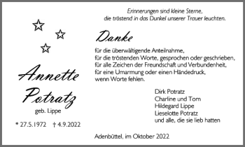Traueranzeigen von Annette Potratz | trauer38.de
