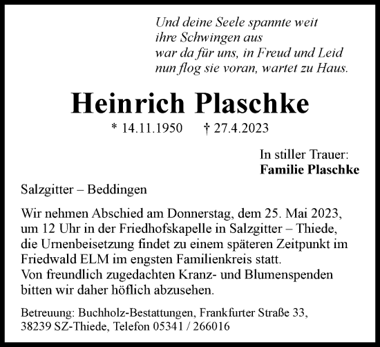 Traueranzeigen von Heinrich Plaschke | trauer38.de