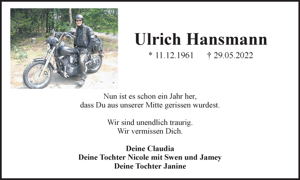 Traueranzeigen von Ulrich Hansmann | trauer38.de