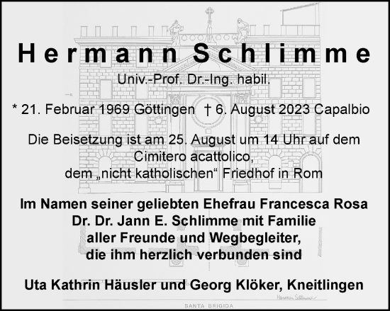 Traueranzeigen von Hermann Schlimme | trauer38.de