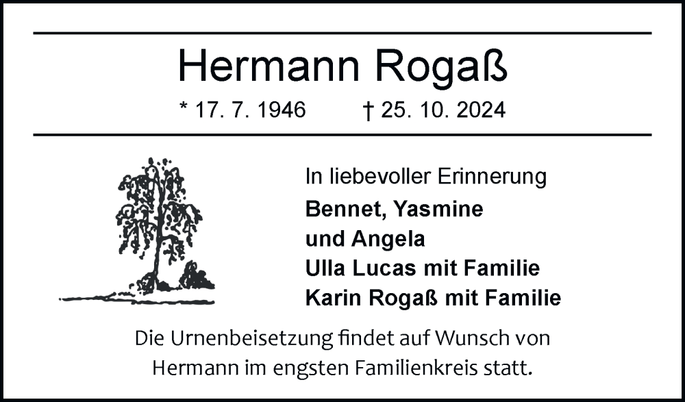 Traueranzeigen von Hermann Rogaß | trauer38.de
