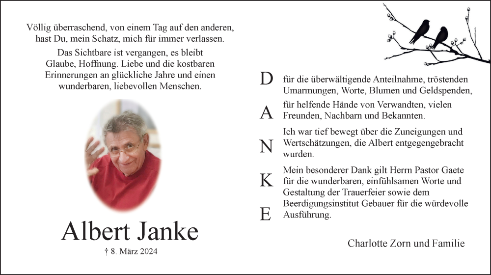 Traueranzeigen von Albert Janke | trauer38.de