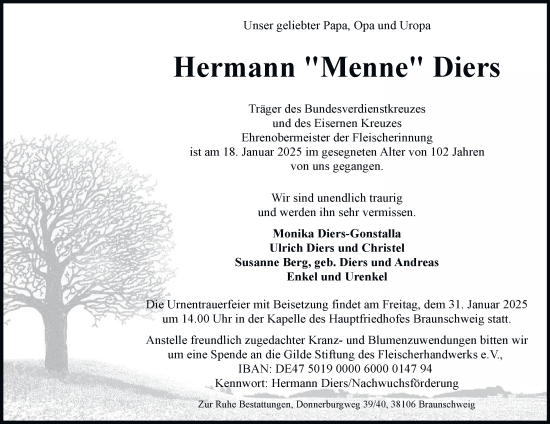 Traueranzeigen von Hermann Diers | trauer38.de