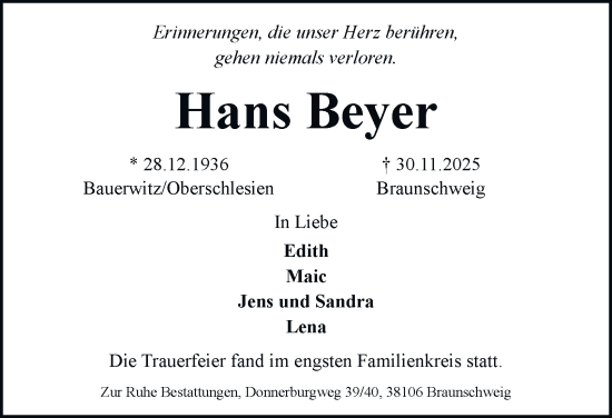 Traueranzeigen | trauer38.de