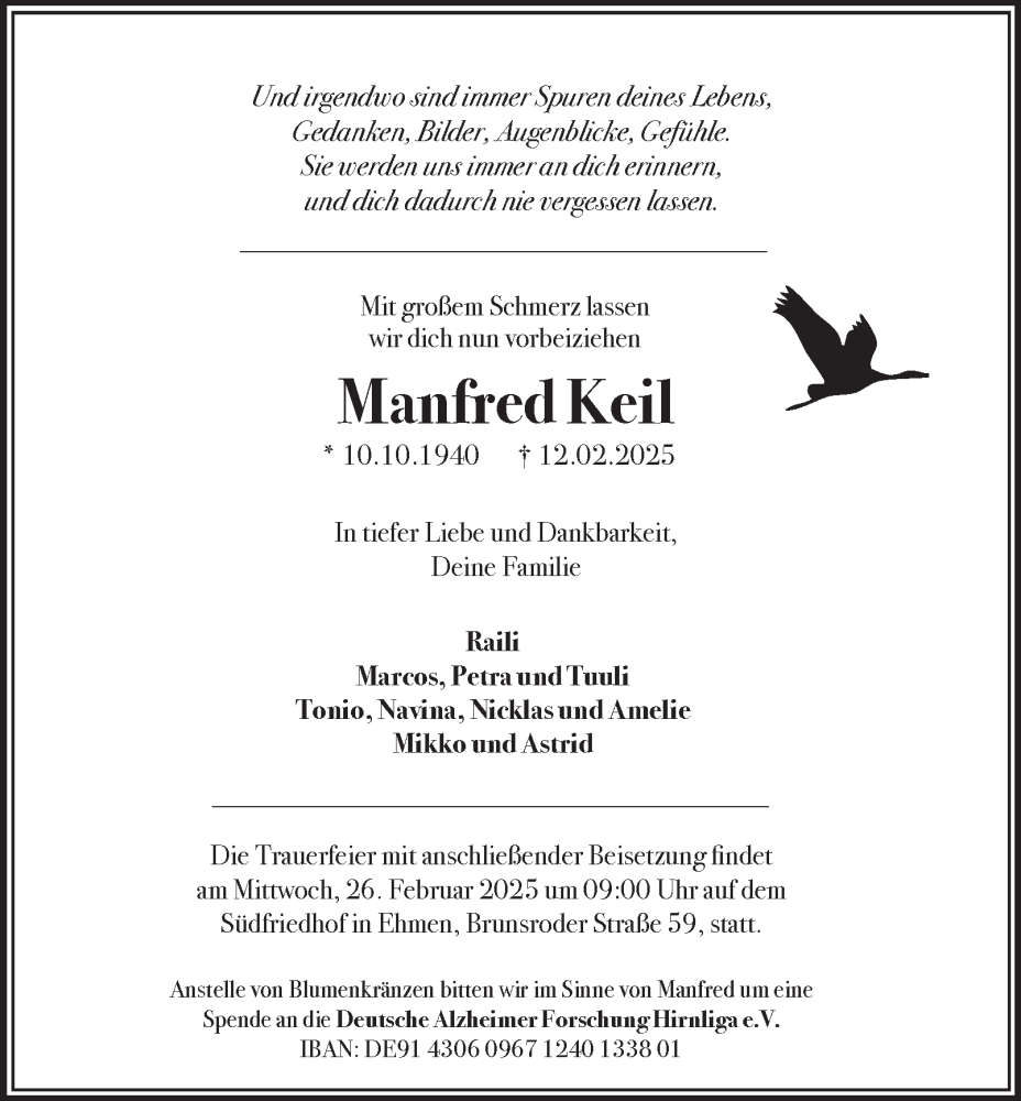 Traueranzeigen von Manfred Keil | trauer38.de