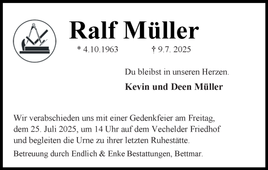 Traueranzeigen von Ralf Müller | trauer38.de